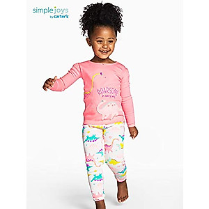 Simple Joys by Carter's Baby, Toddler and Girls' 6-piece Snug Fit Cotton Pajama Set, Dinosaur/Rainbow/Unicorn, 5T