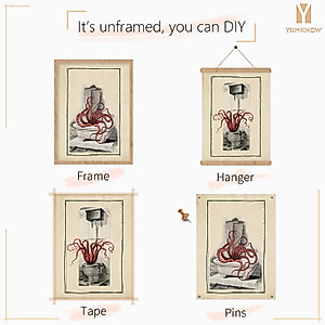 Funny Bathroom Wall Decor - Vintage Surreal Octupus Wall Art - Unique Cool Bathroom Pictures - Quirky Bizarre Bath Posters - Steampunk Cute Bathroom Accessories - Toilet Sign - Powder Room Print