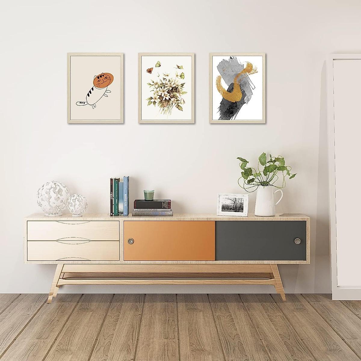 Frametory 16x20 Picture Frame with Mat for 11x14 Picture - Country Rustic Style - High Definition Glass Wide Molding - Vertical or Horizontal Preinstalled Wall Mounting Hardware (Rustic Beige, 1 Pack)