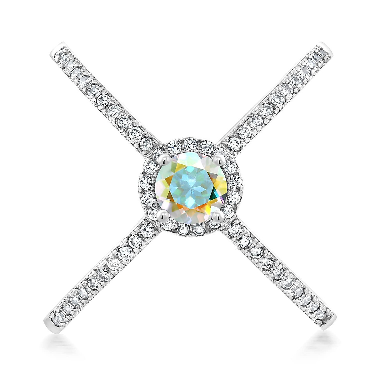 Gem Stone King 925 Sterling Silver Round Mercury Mist Mystic Topaz Criss Cross X Ring For Women (1.37 Cttw, Available In Size 5, 6, 7, 8)