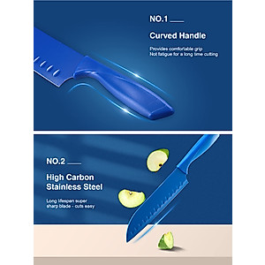 Knife Set, No Rust 16 Pieces Knives Set, Knife Block Set with Easy Clean Acrylic Stand, Super Sharp Kitchen Knife Set with a Vegetable Peeler, Blue