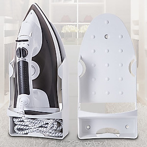 Iron Board Wall Mount, Wall Mount Ironing Boards, Iron Holder Wall Mounted Heat Resistant Widened Electric Iron Organizer with Hooks for Closet Hotel White