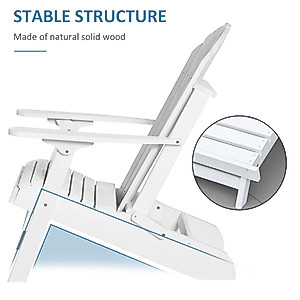 Outsunny Folding Adirondack Chair with Pull Out Ottoman, Outdoor Fir Wood Fire Pit Chair with Footrest, Porch Fanback Lounge for Patio, Poolside Lawn Garden, White