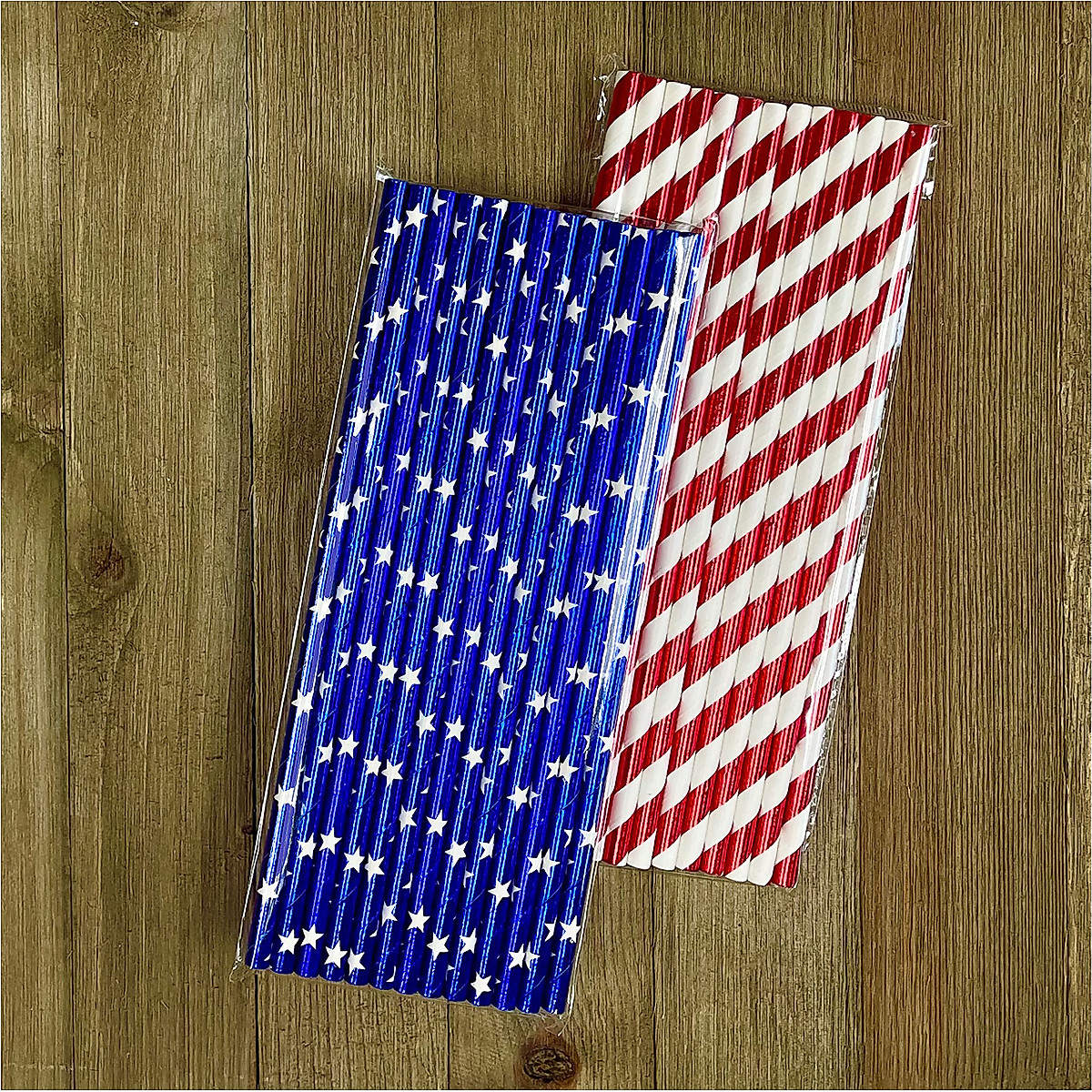 Patriotic Theme Foil Paper Straws - Red White Blue Party - Stars and Stripes - 7.75 Inches - Pack of 50 - Outside the Box Papers Brand