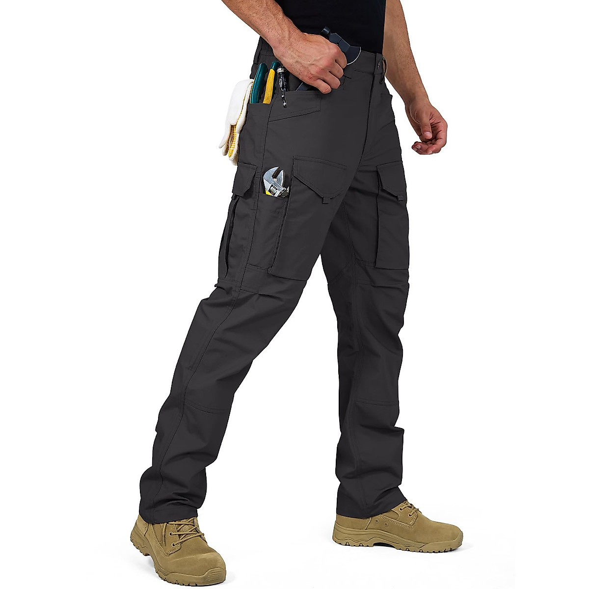 FREE SOLDIER Men's Cargo Pants,Tactical Pants for Men Stretch,Durable Ripstop EDC Work Pants for Hiking (Black 30Wx30L)