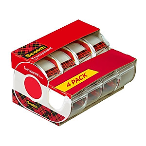 Scotch Transparent Tape, 4 Dispensered Rolls, Versatile, Clear Finish, Engineered for Office and Home Use, 3/4 x 850 Inches (4814)