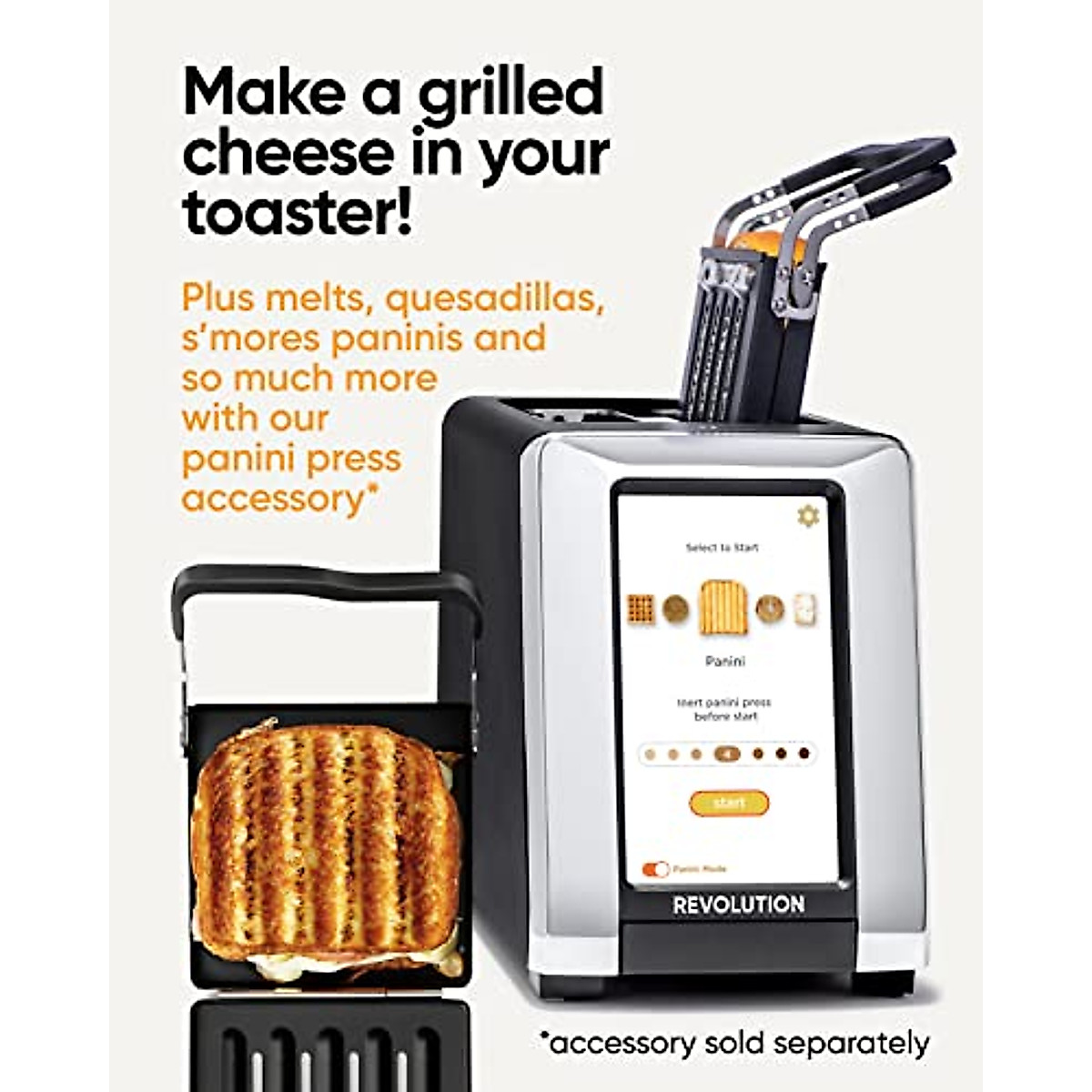 Revolution InstaGLO R180B – NEW! 2-Slice, Matte Black/Chrome Touchscreen Toaster with high-speed smart settings for perfect toasting – Compatible with Revolution Panini Press accessory for crispy, melty sandwiches and quesadillas in your toaster!