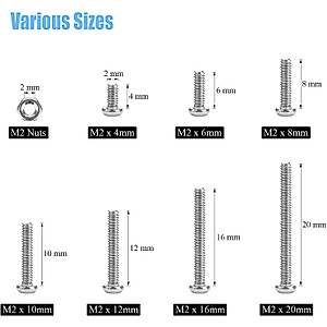 DYWISHKEY 310 Pieces M2 x 4mm/6mm/8mm/10mm/12mm/16mm/20mm, Stainless Steel 304 Hex Button Head Cap Bolts Screws Nuts Kit with Hex Wrench