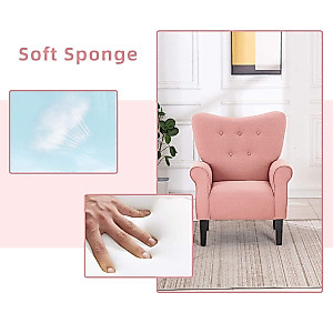 YOLENY Modern Accent Chair,High Back Armchair,Upholstered Fabric Button Single Sofa with Wooden Legs for Living Room,Bedroom,Club,Light Pink