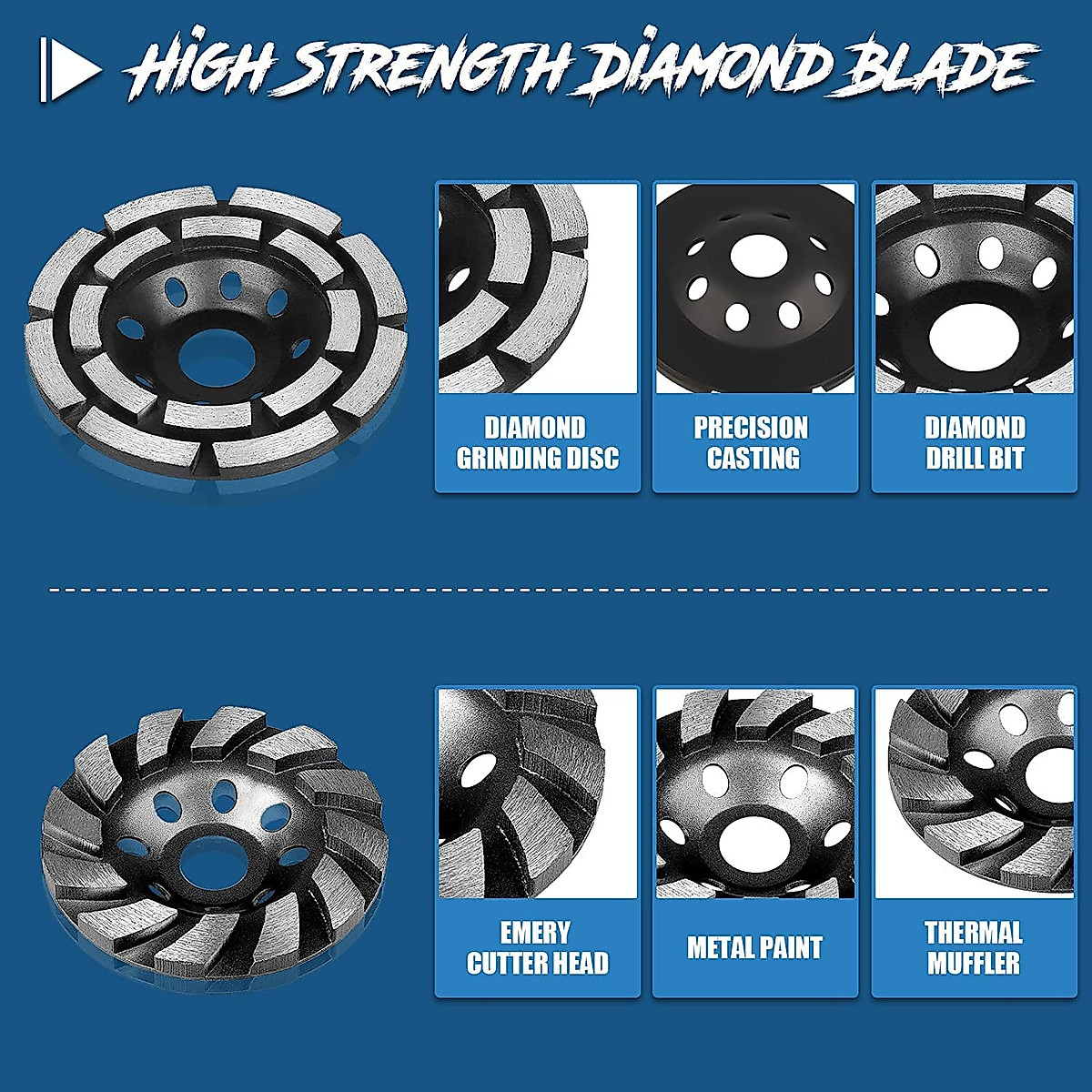 [Upgraded] 2 Pack Diamond Cup Grinding Wheel, Include 4-1/2 Inch Double Row Grinding Wheel, 4 Inch 12 Segs Heavy Duty Angle Grinder Wheels Sets for Angle Grinder Polishing (Black)