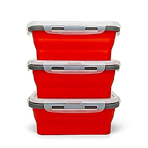 CARTINTS Set of 3 Collapsible Food Storage Containers with Lids, Collapsible Silicone Bowls, Silicone Lunch Containers, For Meal Prep, Camping, Travel, Microwave and Freezer Safe,500ml,Red
