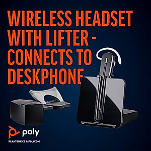 Plantronics - CS540 Wireless DECT Headset with Lifter (Poly) - Single Ear (Mono) Convertible (3 wearing styles) - Connects to Desk Phone - Noise Canceling Microphone