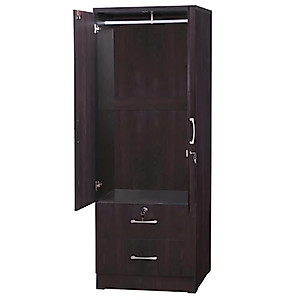 Better Home Products Carell Furniture Armoire Wardrobe with Mirror & Drawers in Tobacco