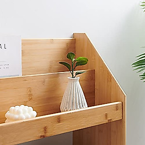 AbocoFur Bamboo Floor Book and Magazine Display Shelf, 20.67"(L) x10.63(W) x30.71(H), Multifunction Free Standing Organizer Storage Rack, Small Bookcase for Home, Office, Burlywood