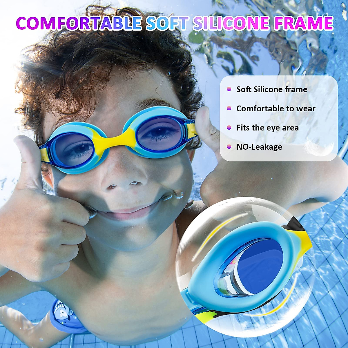 XDX Kids Goggles for Swimming 4-14, 4 Pack Kids Swimming Goggles for Boys and Girls, Anti Fog Swimming Goggles with UV Protection, Adjustable