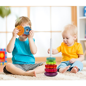 Ollie & Olive learn & play Spinning Toy Rainbow Spinning Stacking Tower - Stacking Toy for Toddlers and Babies 12 Months+ - Fun Educational - Hand Eye Coordination - Learning Toy for Boys and Girls