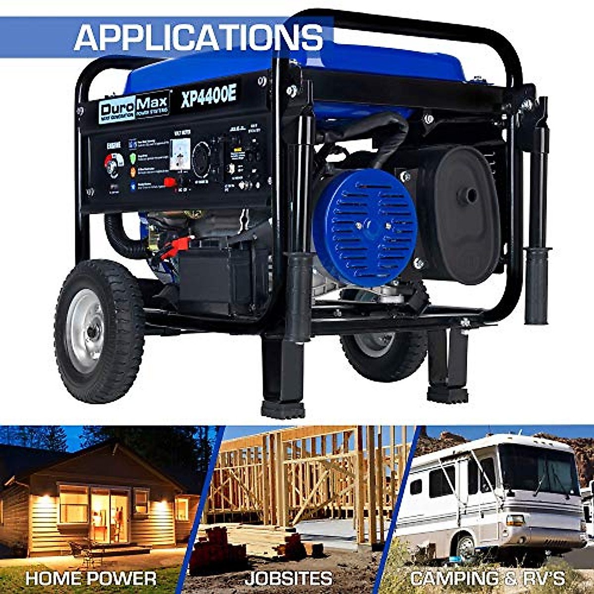 DuroMax XP4400E Gas Powered Portable Generator-4400 Watt Electric Start-Camping & RV Ready, 50 State Approved, Blue/Black