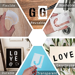 42pcs Traceable Interlocking Stencil Template Set, 3 Inch Reusable Letter Stencils, Alphabet Numbers and Symbols for Painting On Wood Bullet Journal Canvas Rock Sign Wall Art Fabric Chalkboard