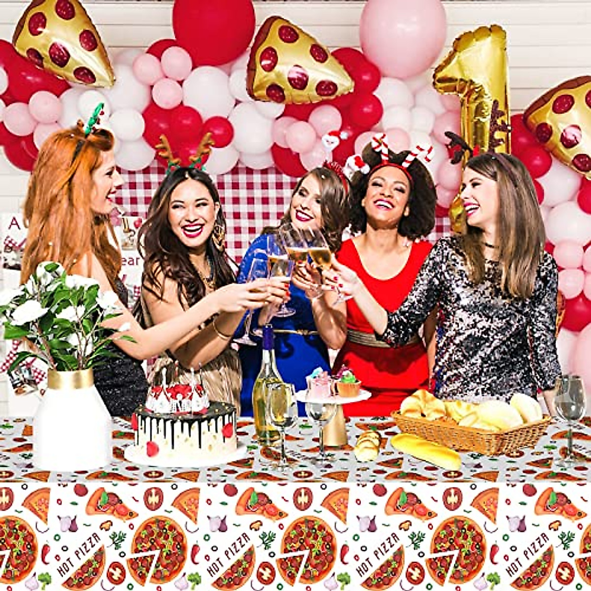 PHOGARY 3 Pack Pizza Tablecloth, Plastic Pizza Theme Table Cloths Picnic Table Cover, Hot Pizza Party Decorations Ideal for Kids’ Birthday, Pizza Decor Parties Supplies Carnival Party
