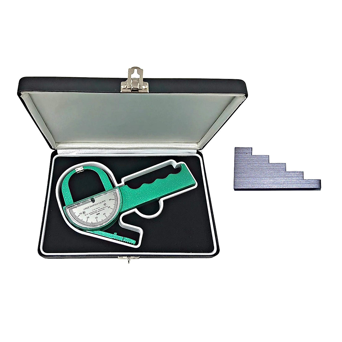 Lange Skinfold Caliper with 5-Step Calibration Block, Compact Hard Case, and Instruction Manual with Charts to Measure and Calculate Body Fat Percentage, 1.0 mm Accuracy, Professional Quality