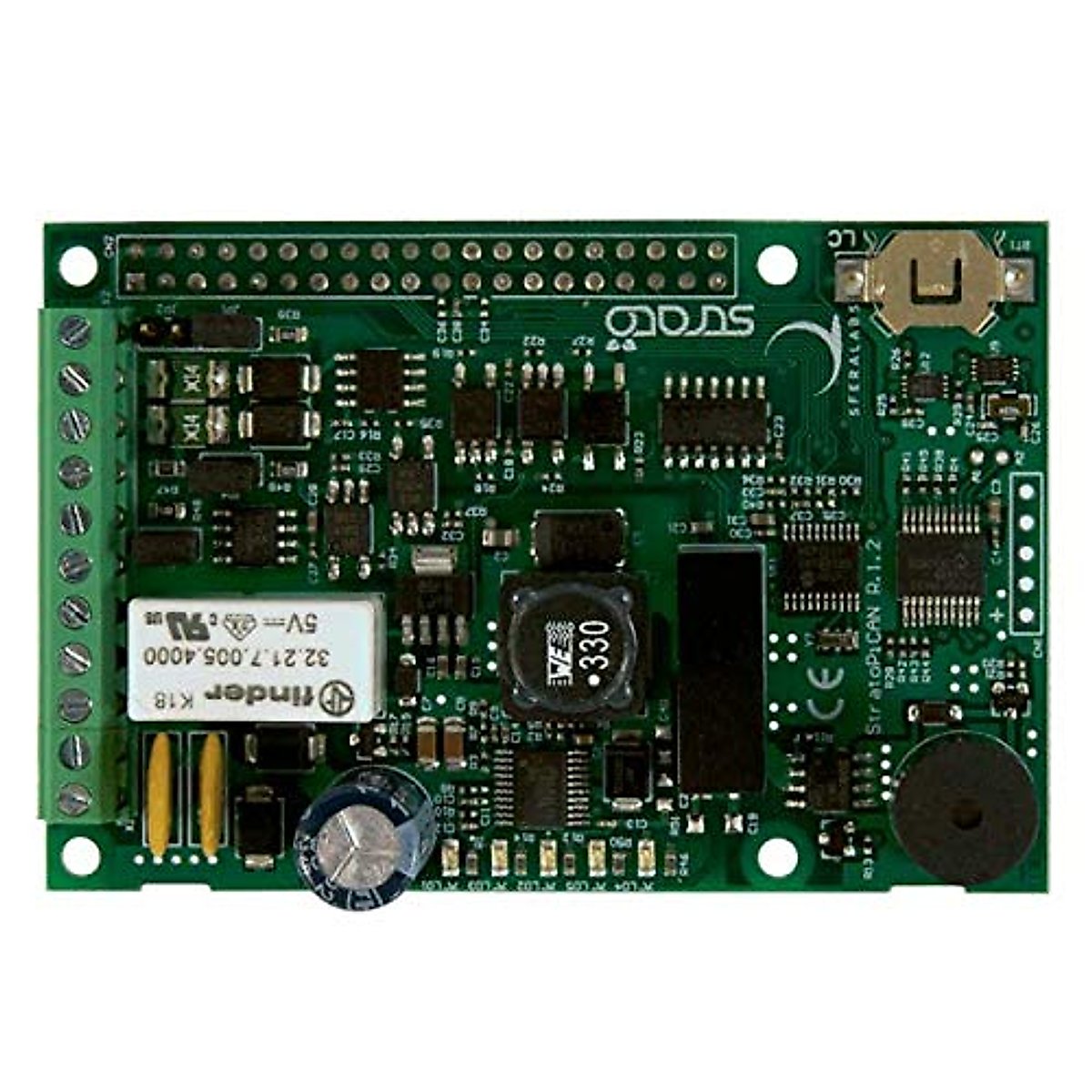 Strato Sfera Labs Pi CAN Pi4B 2GB - DIN-Rail Case, 1 Relay, RS-485, CAN, Real Time Clock, Hardware Watchdog, Buzzer, Secure Element Chip, CE/FCC/IC/RoHS Compliant