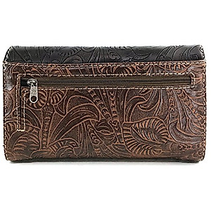 Justin West Turquoise Stone Concho Feathers Western Tooled Studs Concealed Carry Handbag Purse (Brown Wallet Only)