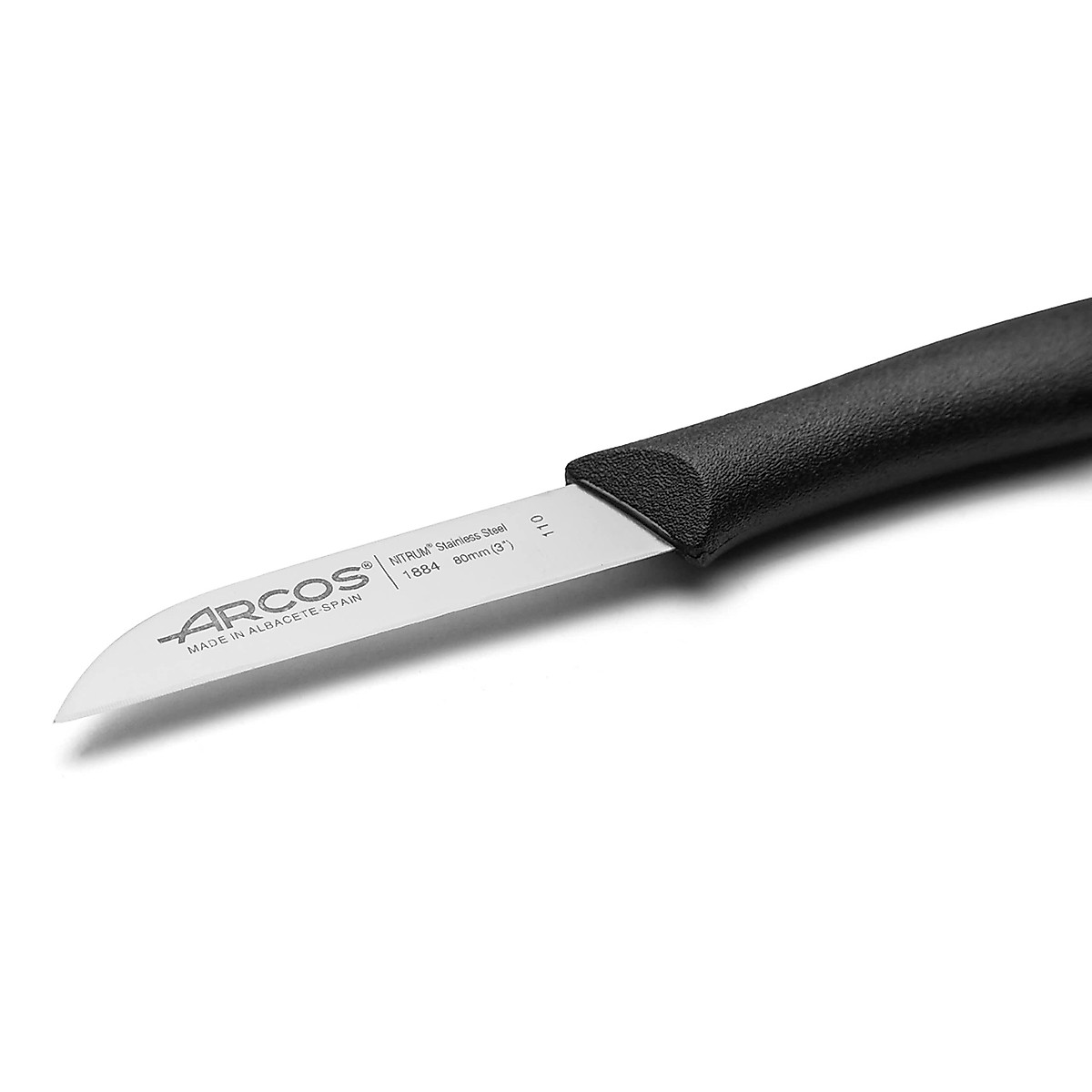 ARCOS Paring knife 3 inches Nitrum Stainless Steel.Paring Knife for Peeling Fruits and Vegetables. Ergonomic Polypropylene Handle and blade 80 mm. Innovation, Elegance. Series Nova. Color Black.