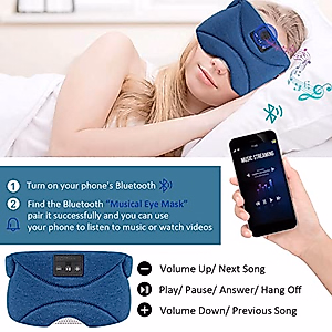 Bluetooth Sleep Mask with 24 White Noise, Ultra-Thin Speaker Cold Pack Blockout Bluetooth Eye Mask Sleep Headphones for Side Sleepers, Airplane, Travel, Cool Gadgets for Women Man (Blue)