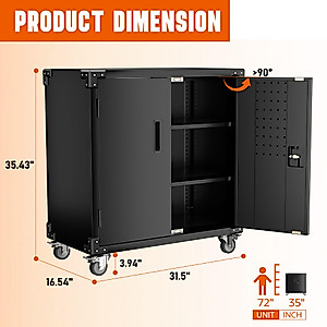 SUPEER Metal Storage Cabinet with Wheels,Rolling Storage Cabinet with 2 Doors and Adjustable Shelves,Suitable for Garage,Home,Office,Gym,School-Assembly Required,Black