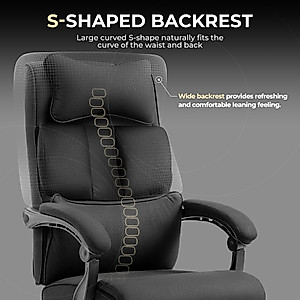 Dowinx Big and Tall Executive Office Chair Fabric with Footrest and Padded Armrest, Ergonomic Computer Desk Chair with Lumbar Support,High Back Home Desk Chair Gaming Chair for Adult, 350LBS, Black