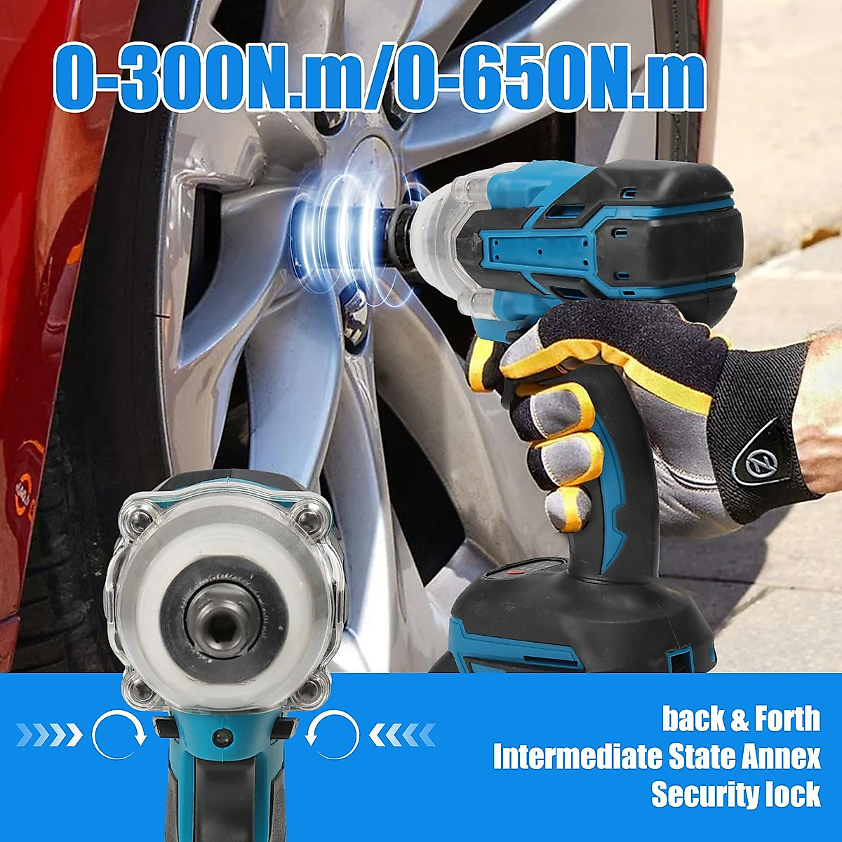 Jadeshay 21V Brushless Impact Wrench, Cordless Electric Screwdriver, Rechargeable Drill Driver with US Plug, 1/2” Drive