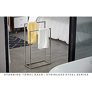 Free Standing Towel Racks for Bathroom, 2 Tier Stainless Steel Indoor Outdoor Floor Towel Rack for Hand Towel Holder Storage and Organization Modern Blanket Rack, Polished Chrome, DECLUTTR