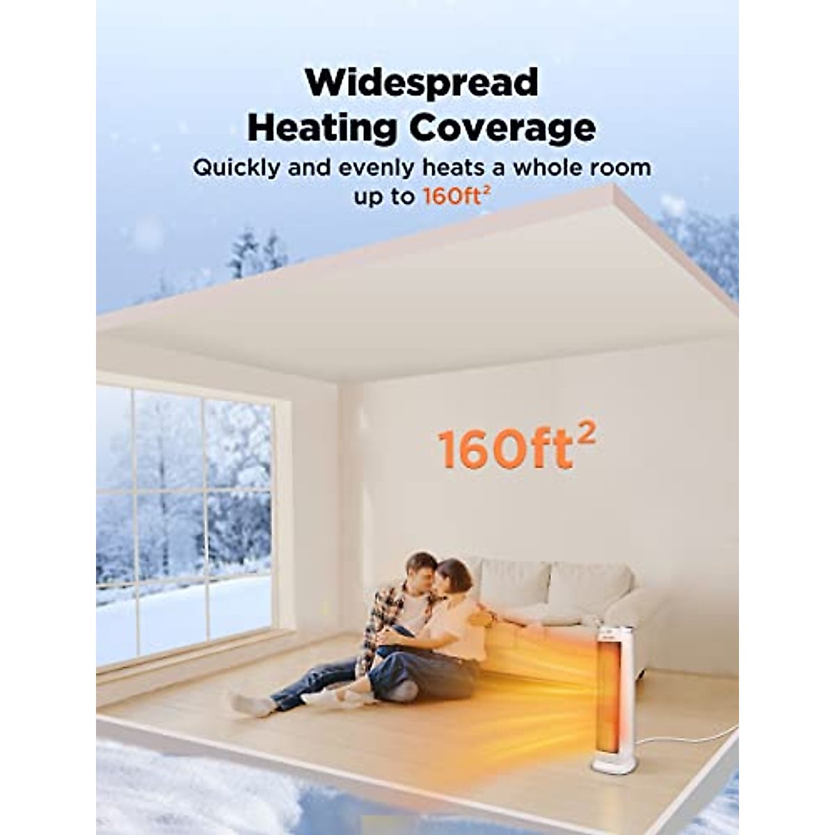 PELONIS PHTPU1501 Ceramic Tower 1500W Indoor Space Heater with Oscillation, Remote Control, Programmable Thermostat & 8H Timer, ECO Mode, Tip-Over Switch & Overheating Protection, White