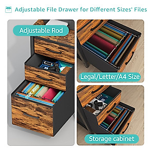 Lufeiya Computer Desk with Fabric File Drawers Cabinet, 47 Inch Home Office Desks with Filing Cabinet for Small Space, Study Writing Table PC Desks, Rustic Brown