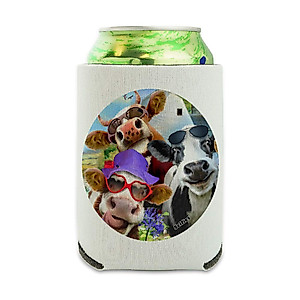 Udderly Cool Cow Farm Selfie Can Cooler - Drink Sleeve Hugger Collapsible Insulator - Beverage Insulated Holder
