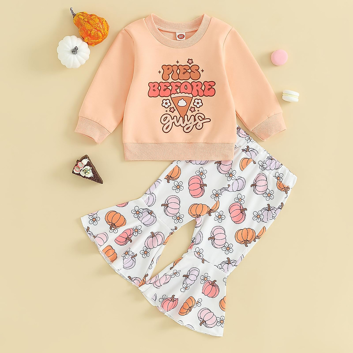 Thanksgiving Outfit for Toddler Baby Girl Pumpkin Pie Crewneck Shirts Sweatshirt Pants Thanksgiving Clothes (Pink -Pies before guys, 2-3 Years)
