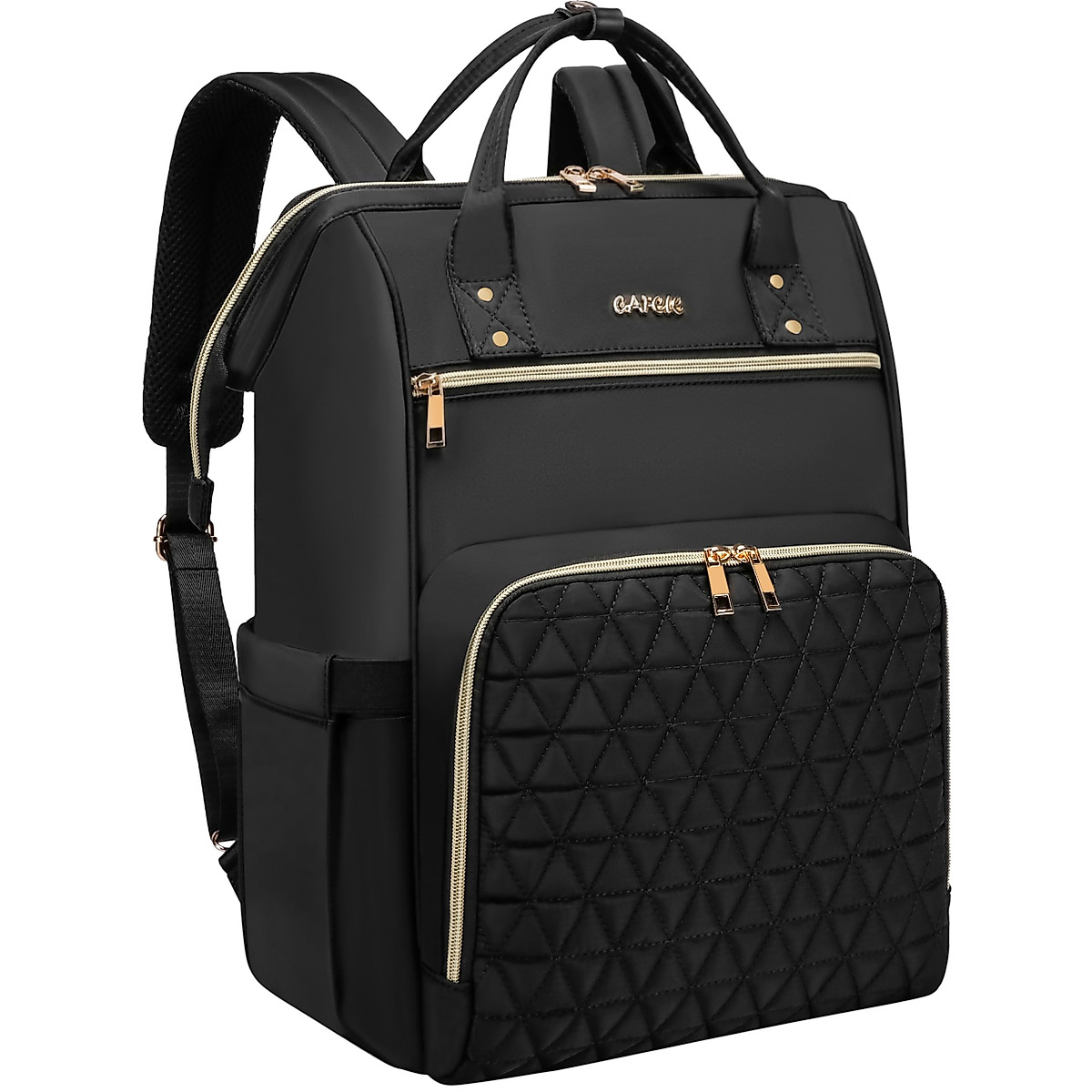 CAFELE Laptop Backpack Women Men,17.3 Inches Wide Open Large USB Charging Port Nurse Backpack, Doctor Teacher College Travel Shoulder Purse Bag,Quilted Black