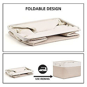 Bidtakay Baskets Large Fabric Storage Bins with Handles [3-Pack] Collapsible Storage Basket for Shelves 15 X 11 X 9.5 inches Canvas Bins for Storage Closet Organization (White&Beige)