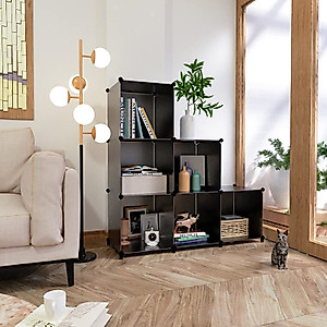 Homywish Cube Storage Organizer 6-Cube Closet Storage Shelves with Wooden Hammer DIY Closet Cabinet Room Storage Bookshelf Plastic Square Organizer Shelving for Home, Office, Bedroom, Black…