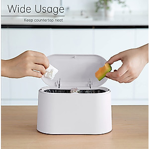 MONGTINGLU Mini Trash Can with Lid - Removable Small Garbage Can, Tiny Plastic Trash Bin, Pop Up Countertop Wastebasket, Counter Garbage Lint Bin for Bathroom,Office,Kitchen,Desk,Coffee Table(White)