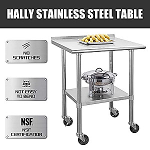 VKKILPEE Stainless Steel Table for Prep & Work 24 x 30 Inches with Caster Wheels, Kitchen Island Cart, NSF Commercial Heavy Duty Table with Undershelf & Backsplash for Restaurant, Home and Hotel