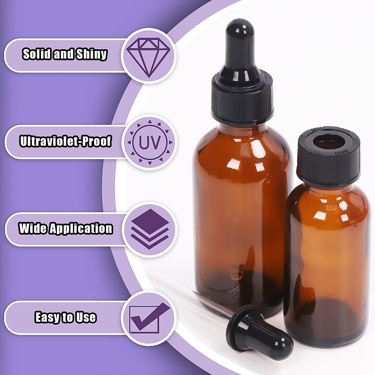 Swpeet 24Pcs 1 oz 2 oz 4 oz Amber Glass Bottles with Black Glass Dropper Assortment Kit, Eye Dropper Bottle Glass Dropper Bottle for Essential Oils, Liquids, Perfume, Leak Proof Travel