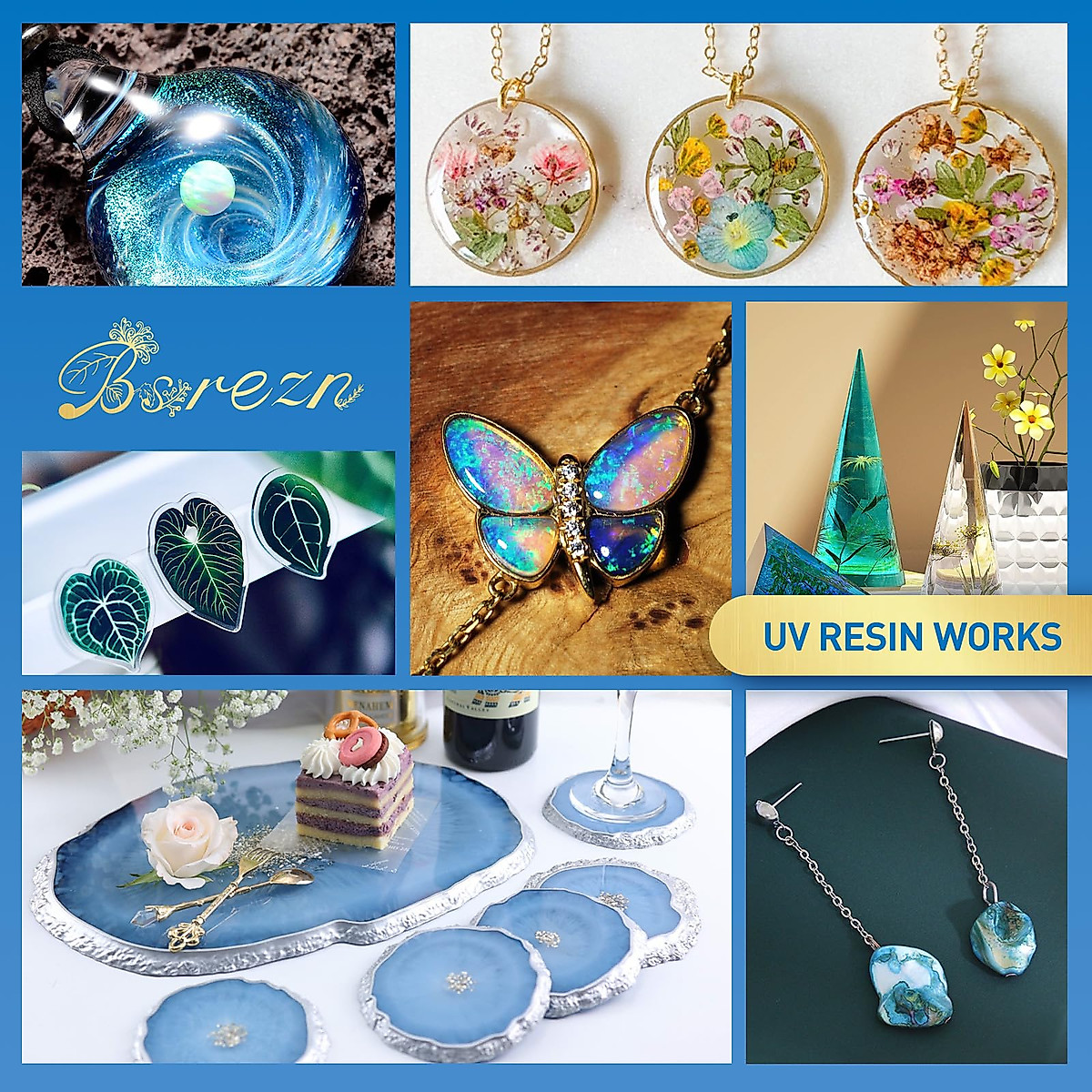 Bsrezn 400g UV Resin Hard, Crystal Clear UV Cure Epoxy Resin Kit Premixed Resina UV Transparent Solar Activated Glue for Jewelry Making Fast Curing