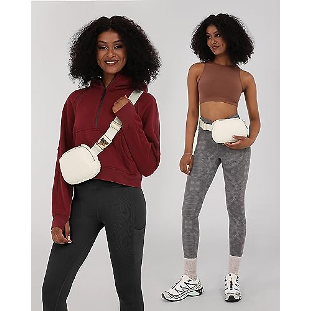 ODODOS Fleece Mini Belt Bag with Adjustable Strap, Sherpa Small Waist Pouch Fanny Pack for Workout Running Traveling Hiking, Ivory