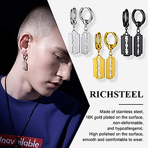Huggie Hoop Earrings Set with Dangle Razor Stainless Steel Men Women Cartilage Earring Hoop Fits Sensitive Ears Hip Hop Jewelry