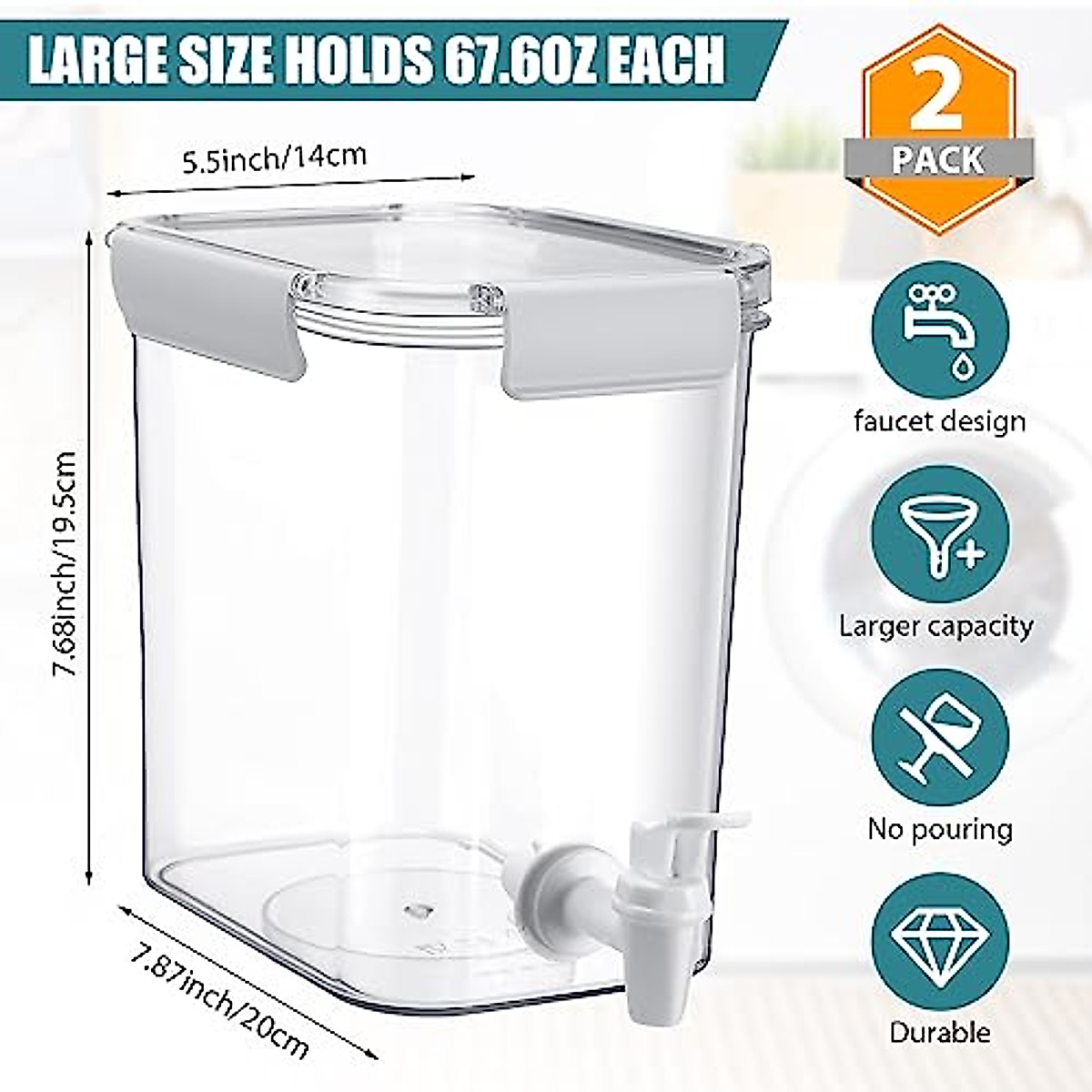 Dandat 2 Pcs 67.6 oz Laundry Detergent Dispenser with Faucet Beverage Refrigerated Bucket Laundry Soap Containers Liquid Detergent Holder with Labels Fabric Softener Container (Grey)