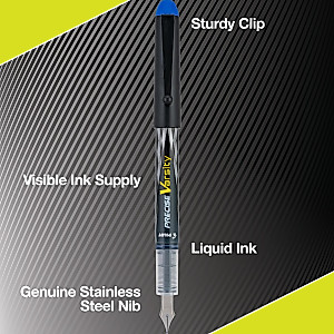 PILOT Pen 90029 Precise Varsity Pre-Filled Fountain Pens, Medium Point Stainless Steel Nib, Black/Blue/Red/Pink/Green/Purple/Turquoise, 7-Pack Pouch