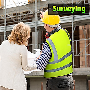 Zhanmai 10 Pcs Reflective Safety Vest Yellow High Visibility Vest Construction Work Vest for Men Women(M)