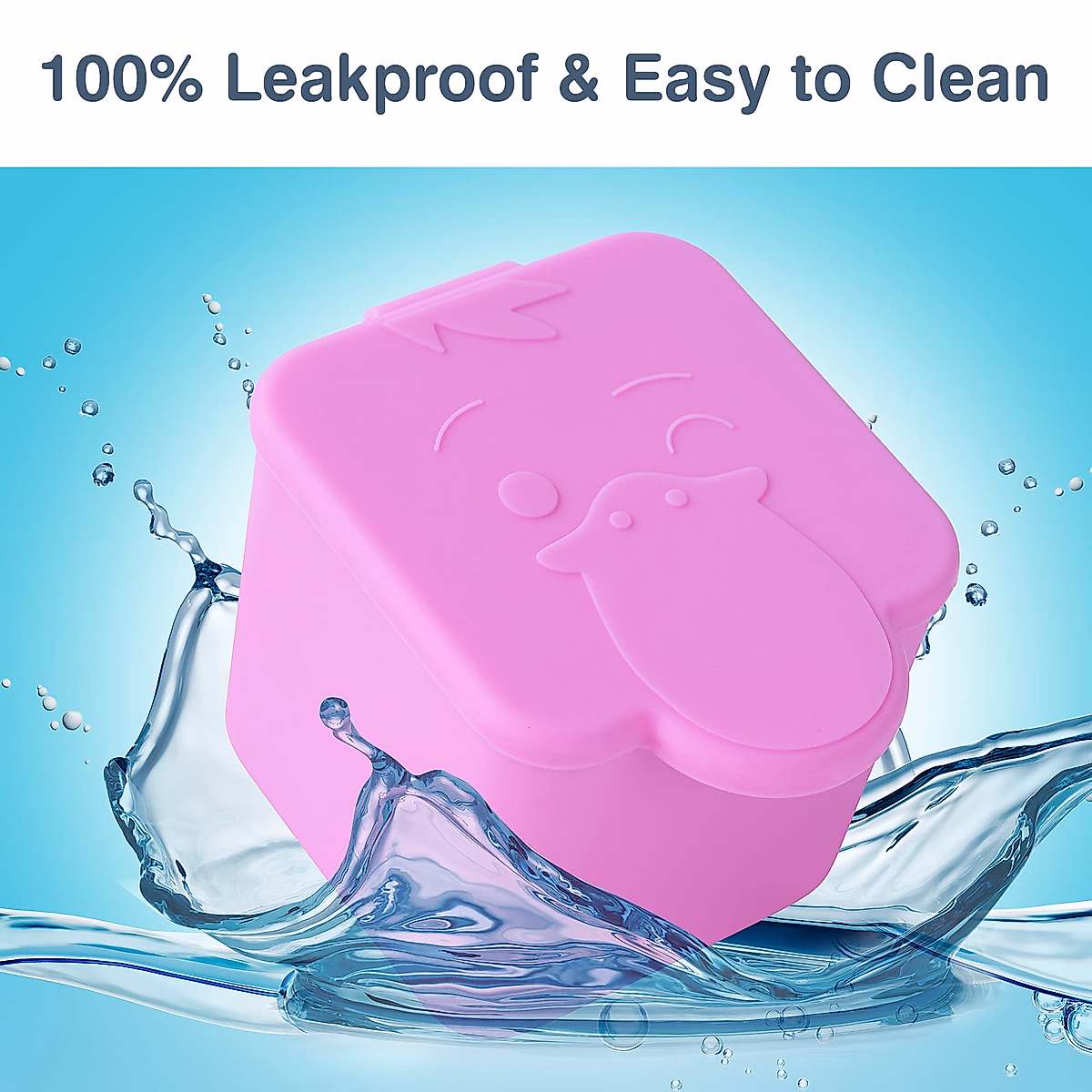 Homotte Leakproof Dips Containers Compatible with Most Bento Lunch Box, 2x 4 oz Salad Dressing Container To Go, Small Silicone Snack Condiment Container with Lids for kids (Pink/Teal)