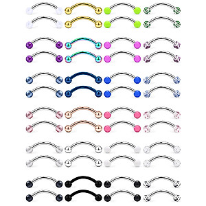 Hoeudjo 48PCS 16G Surgical Steel Snake Eyes Tongue Ring Curved Barbell Nipplerings Nipple Rings Piercing Jewelry for Women Men 16mm 5/8 Inch Silver-tone Rose Gold Black